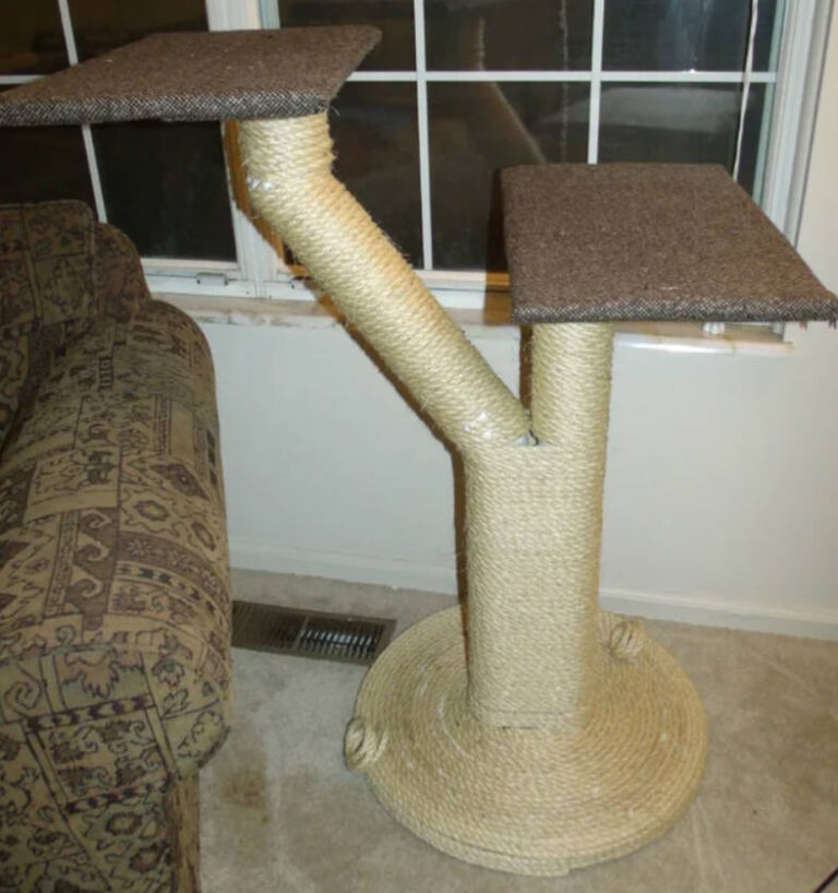 DIY Two-Seater Cat Window Seat & Scratching Post - Solar Living Savvy